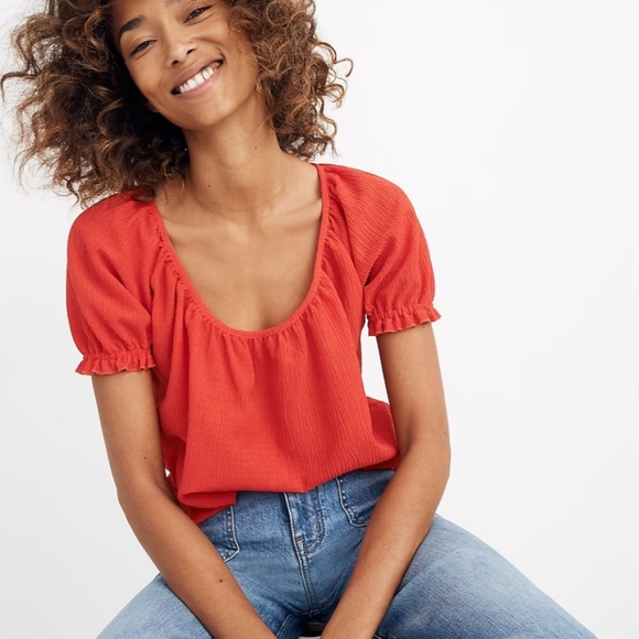 Madewell | Tops | Madewell Texture And Thread Red Peasant Top | Poshmark